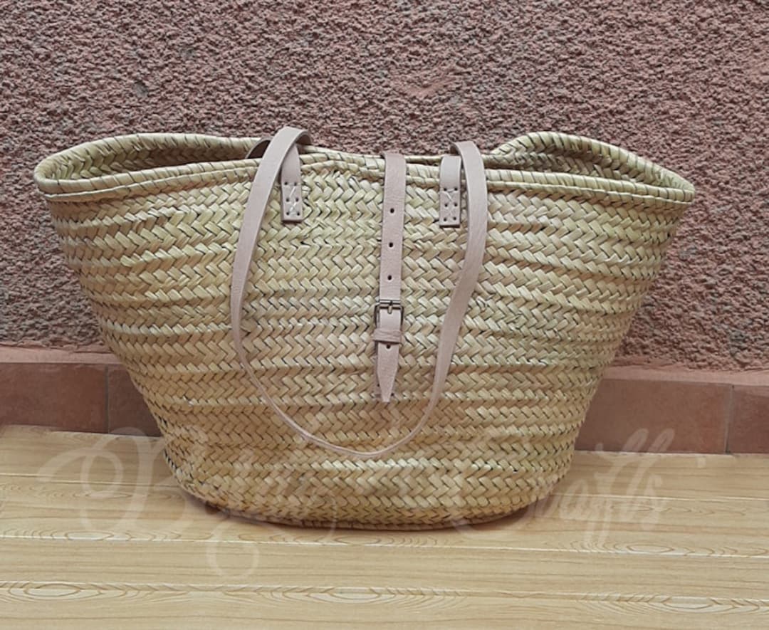 Straw Beach Bag With Leather Strap, Straw Beach Tote, Straw Basket ...