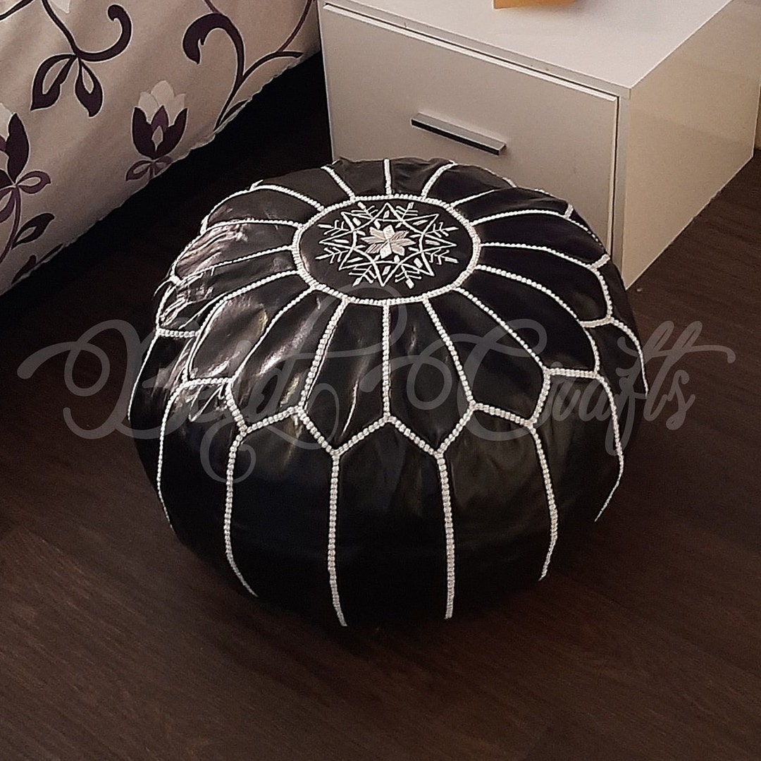 Black Leather Pouf Ottoman, Leather Ottoman Pouf, Leather Pouf Chair ...