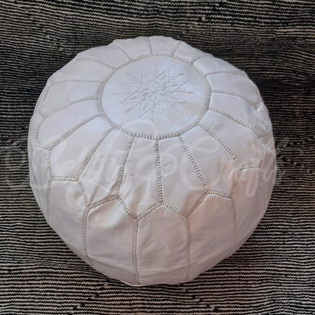 Moroccan POUF, Leather White Pouf, White Pouf, Leather Stool, Ottoman ...
