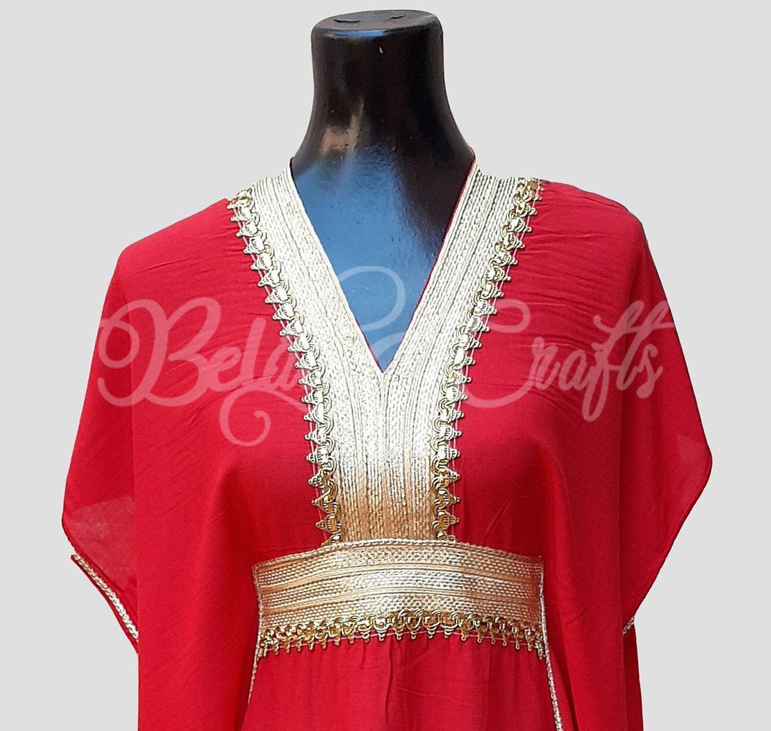 Moroccan Caftan, Kaftan, Red Kaftan, Maxi Dress With Gold Embroidery ...