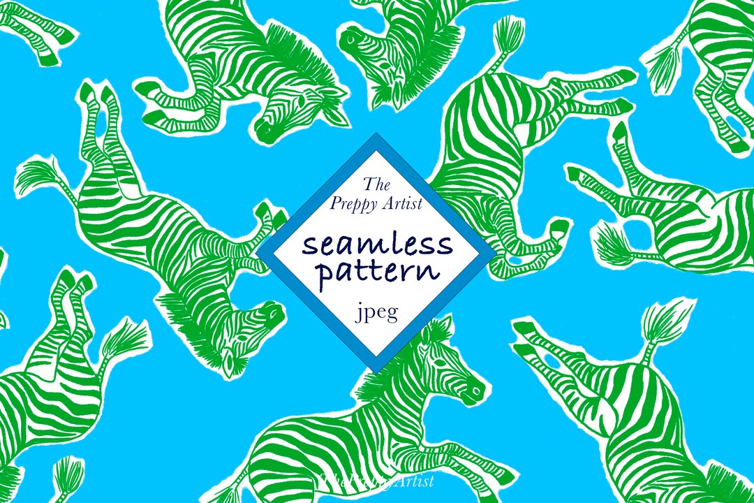 Preppy Blue and Green Zebra Pattern, Seamless Zebra Print, Cute Animal ...