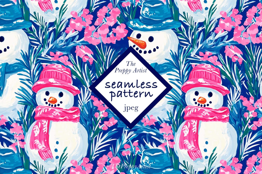 INSTANT DOWNLOAD Preppy Snowman Seamless Pattern, Cute Snowman Design ...
