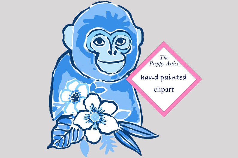 INSTANT DOWNLOAD Preppy Monkey Clipart, Preppy Monkey Png, Pink and ...
