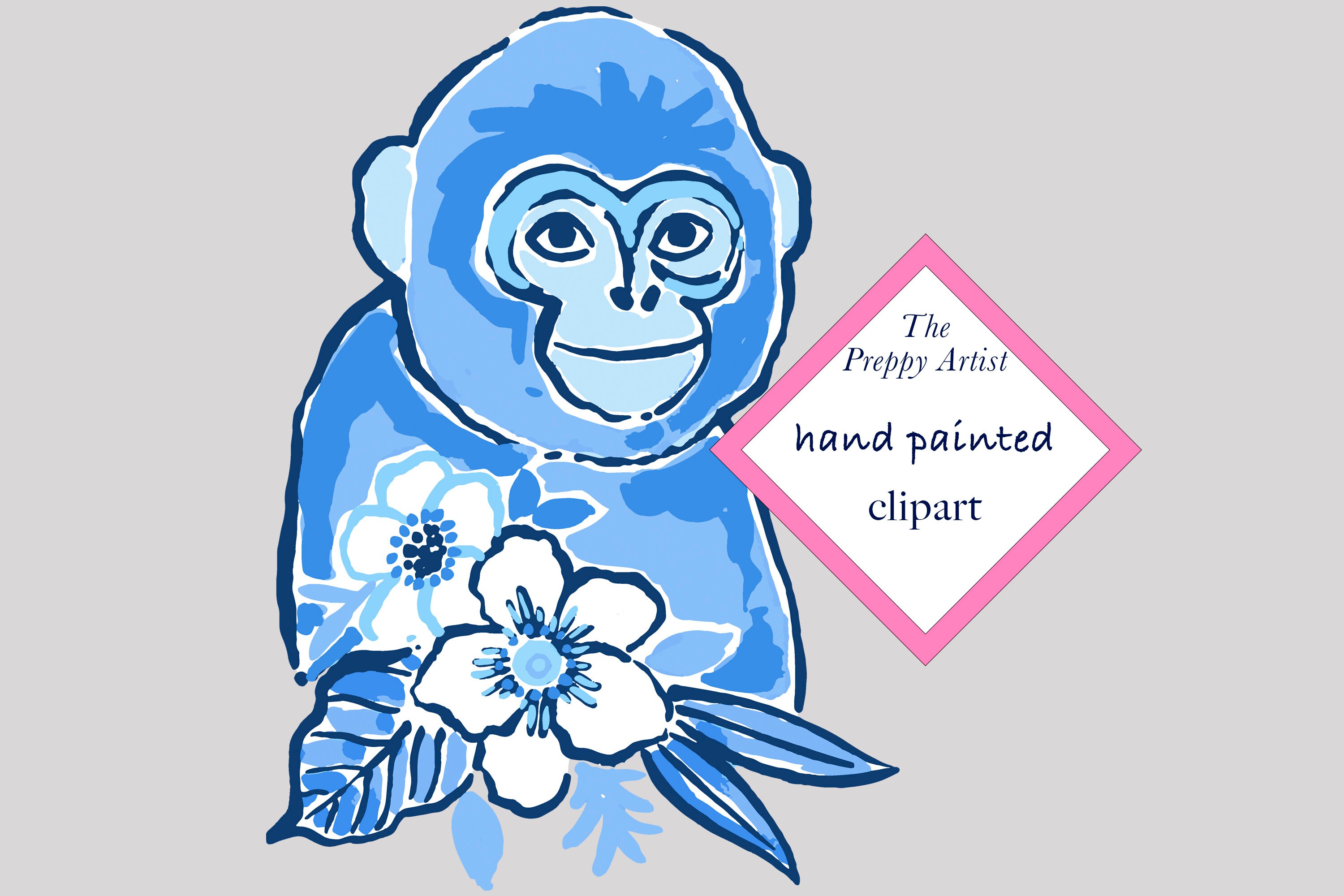 INSTANT DOWNLOAD Preppy Monkey Clipart, Preppy Monkey Png, Pink and ...