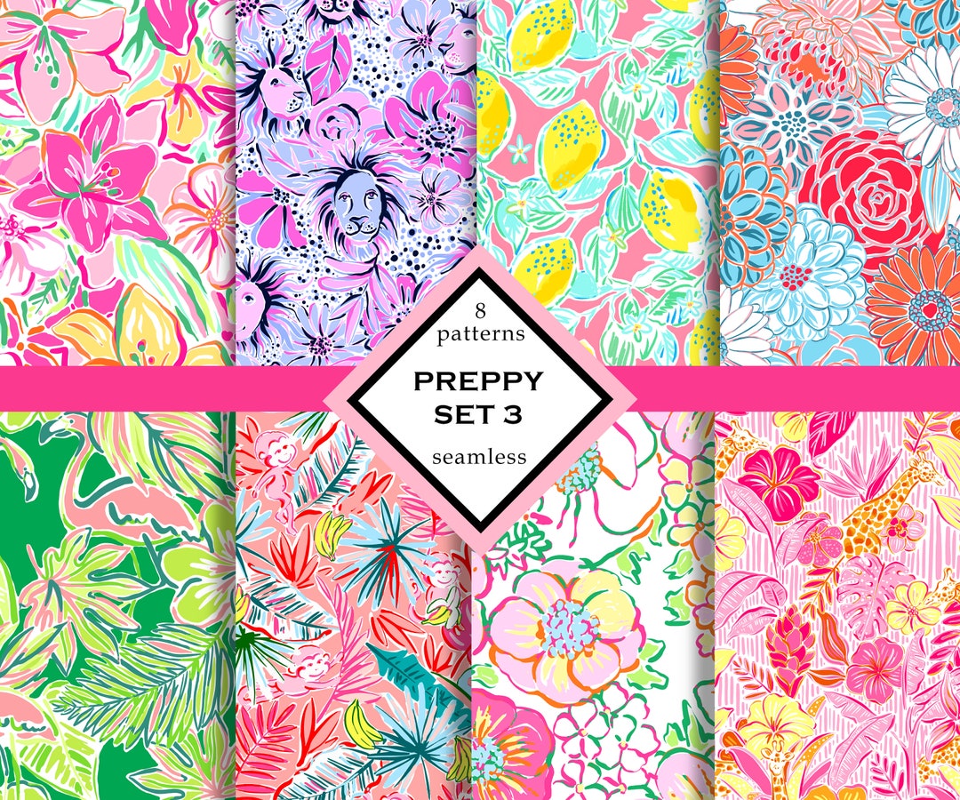 INSTANT DOWNLOAD preppy patterns, preppy digital paper, colorful floral ...