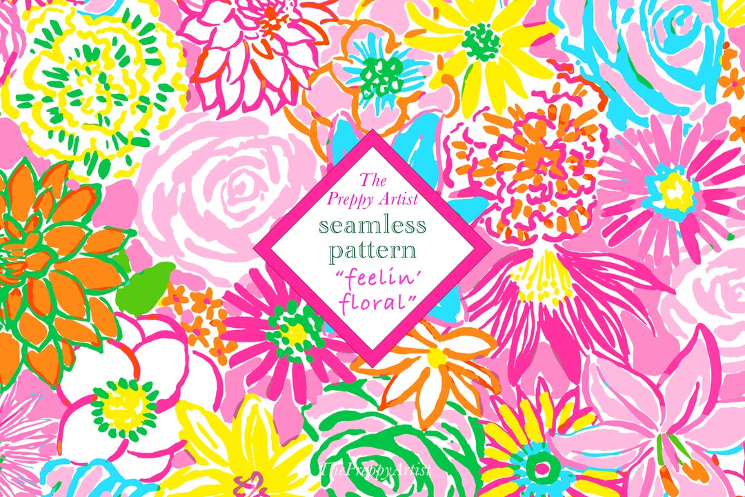 Instant Download Preppy Pink Floral Digital Pattern, Preppy Seamless ...