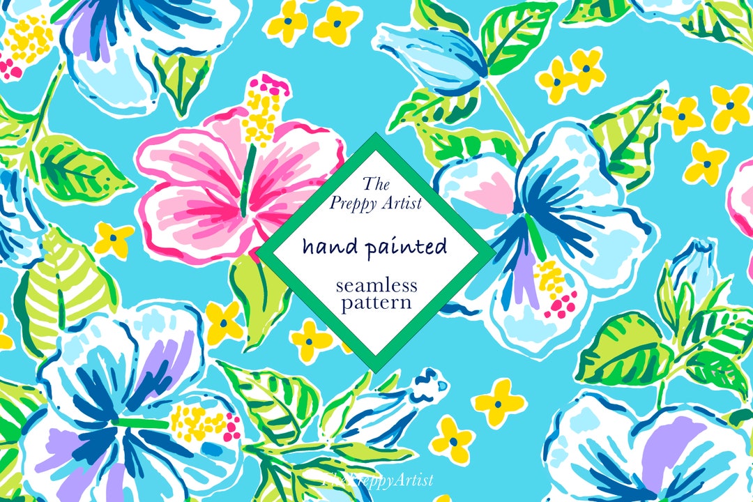 INSTANT DOWNLOAD Preppy Floral Pattern, Seamless Hibiscus Design ...