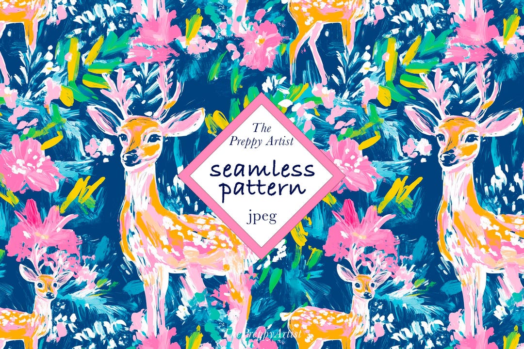 INSTANT DOWNLOAD Whimsical Cute Deer Pattern, Seamless Winter Deer ...