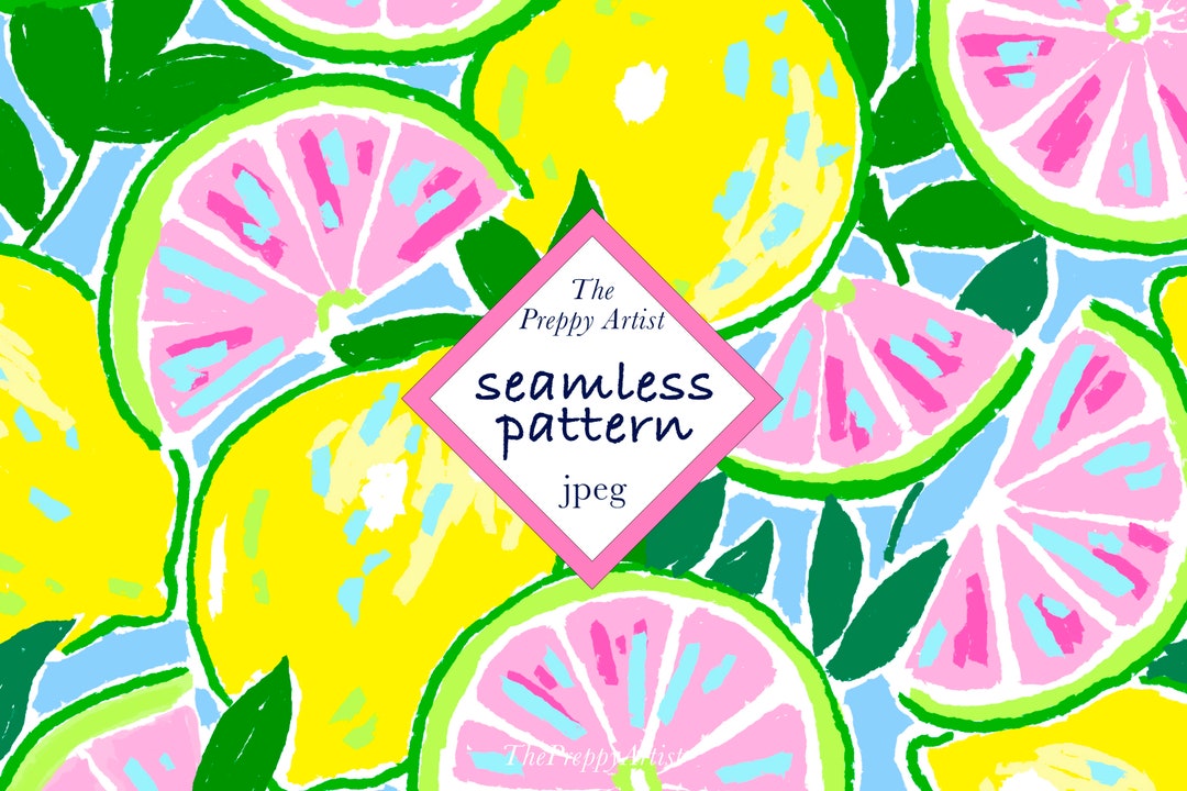 Preppy Lemons Pattern, Seamless Citrus Print, Cute Lemons Pattern ...