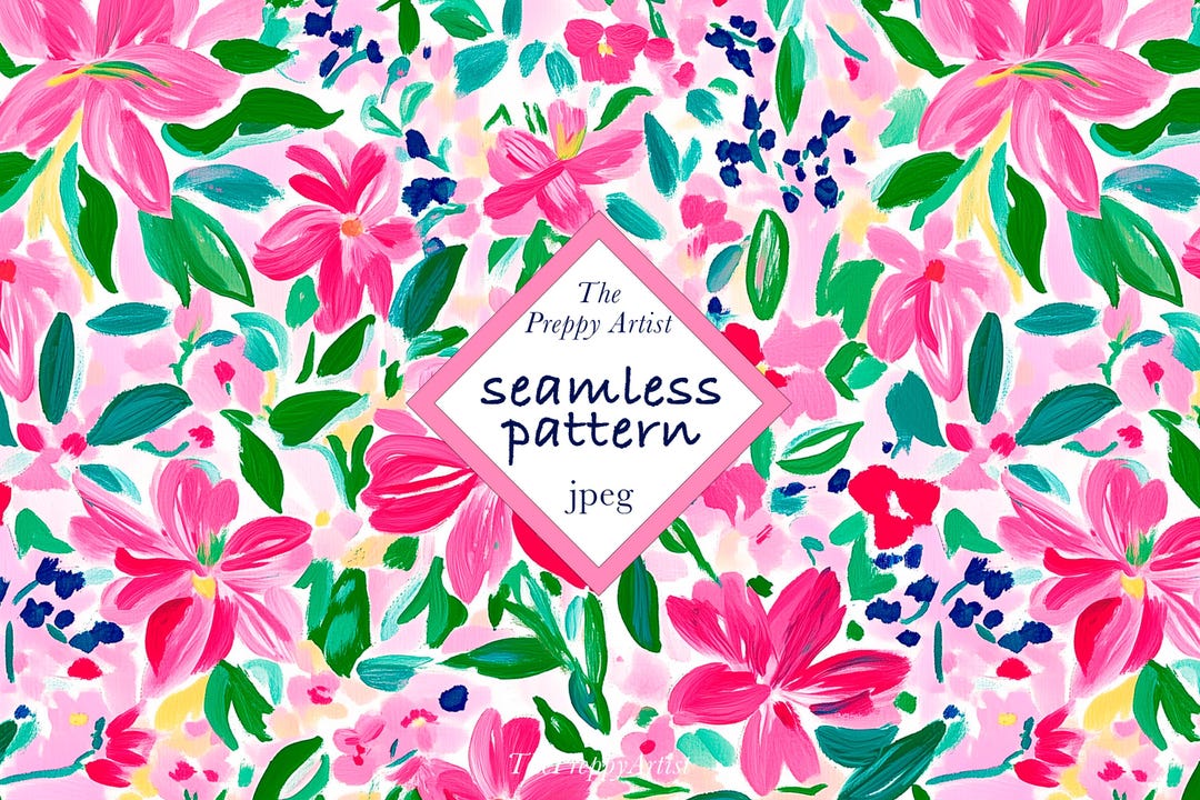 INSTANT DOWNLOAD Preppy Pink Floral Pattern, Seamless Preppy Floral ...