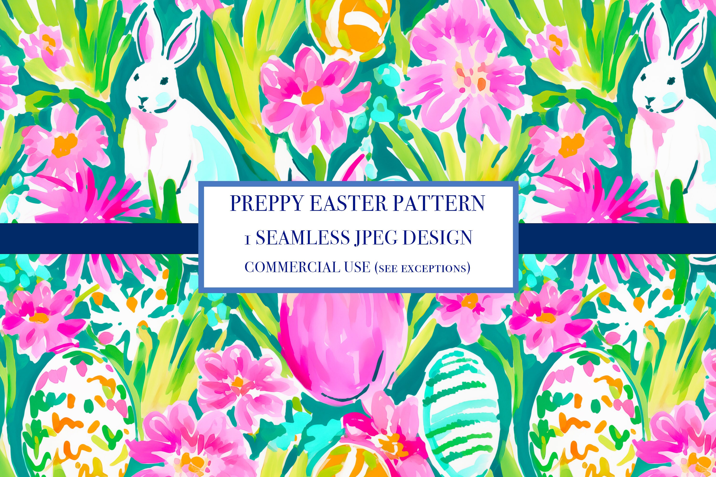 INSTANT DOWNLOAD Preppy Easter Bunny Pattern, Seamless Easter Design ...