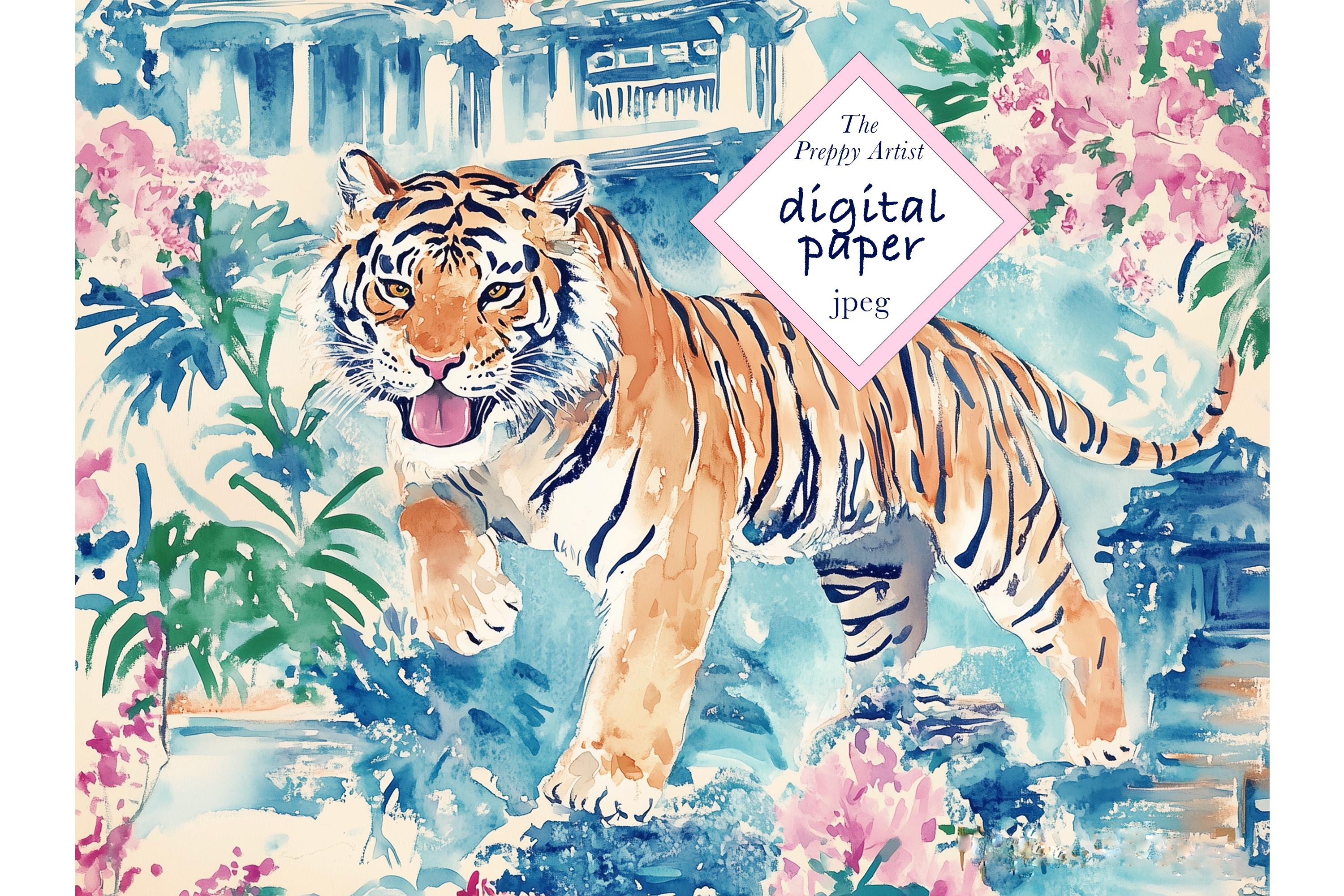 Chinoiserie Tiger Digital Paper, Tiger Art Print, Grandmillenial ...