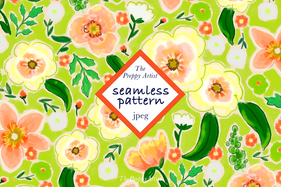 INSTANT DOWNLOAD Ditzy Cute Lime Green Floral Pattern, Seamless Design ...