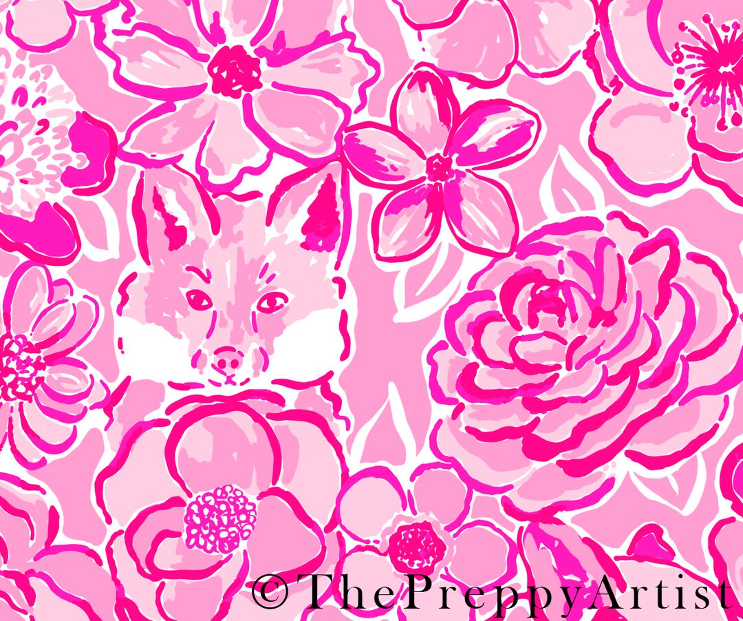 Preppy Pink Pattern Pink Fox and Floral Pattern Preppy Pink - Etsy
