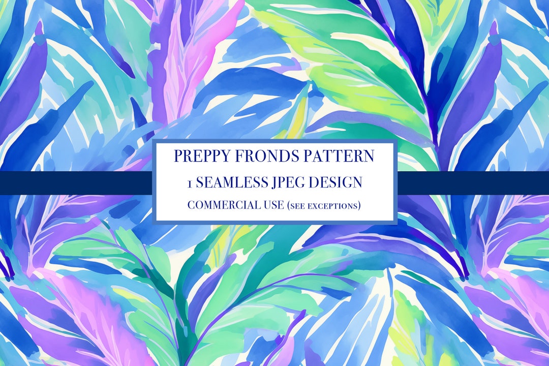 INSTANT DOWNLOAD Preppy Tropical Leaf Pattern, Seamless Fronds Design ...