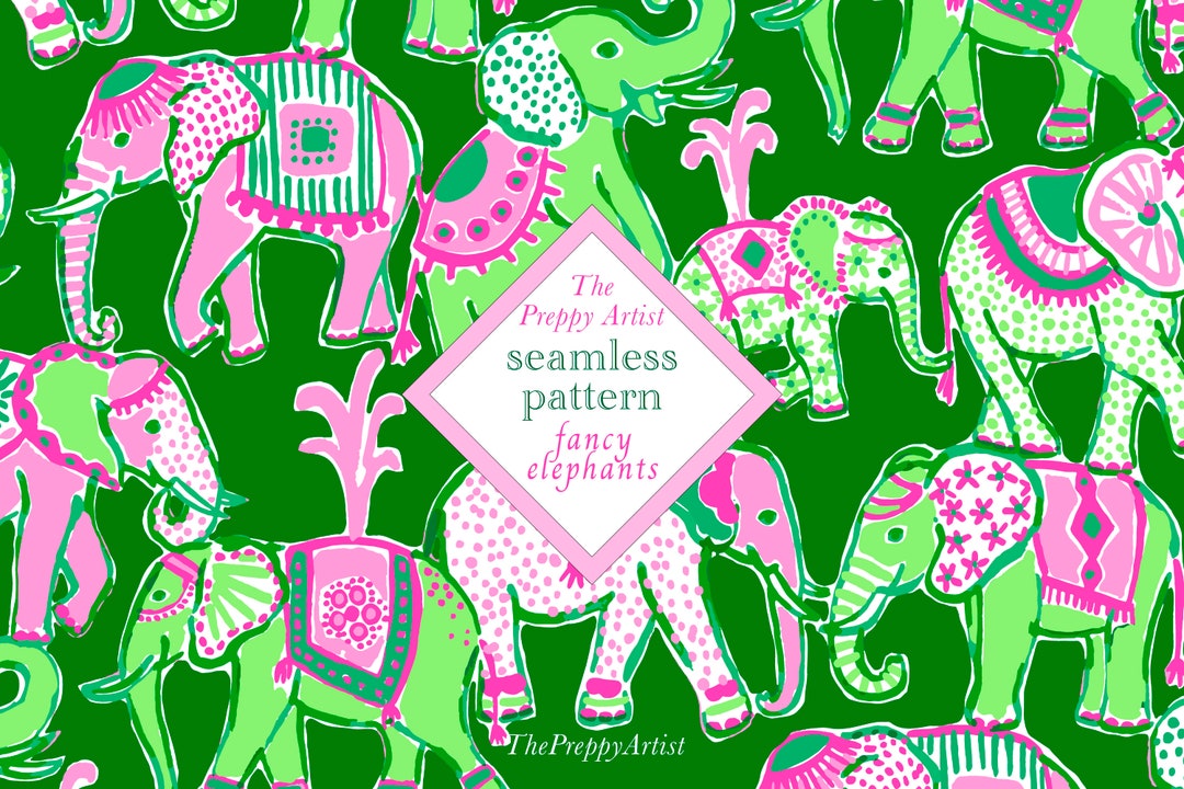 Instant Download Preppy Pink and Green Elephant Digital Pattern, Preppy ...