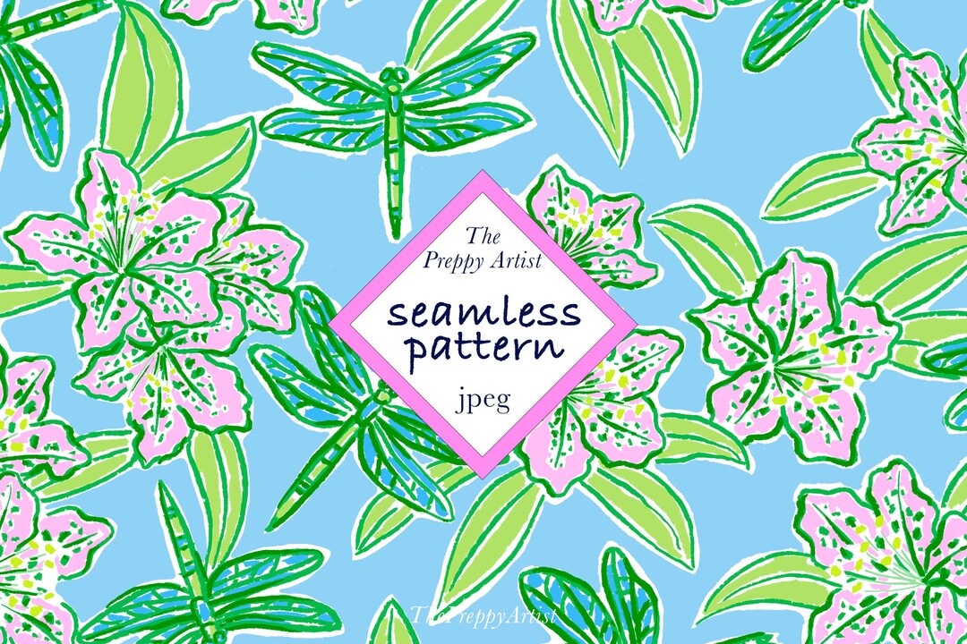 INSTANT DOWNLOAD Preppy Dragonfly Pattern, Seamless Summer Design ...