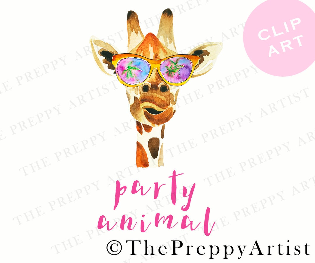 Preppy Printable Watercolor Giraffe With Sunglasses Clip Art, Giraffe ...