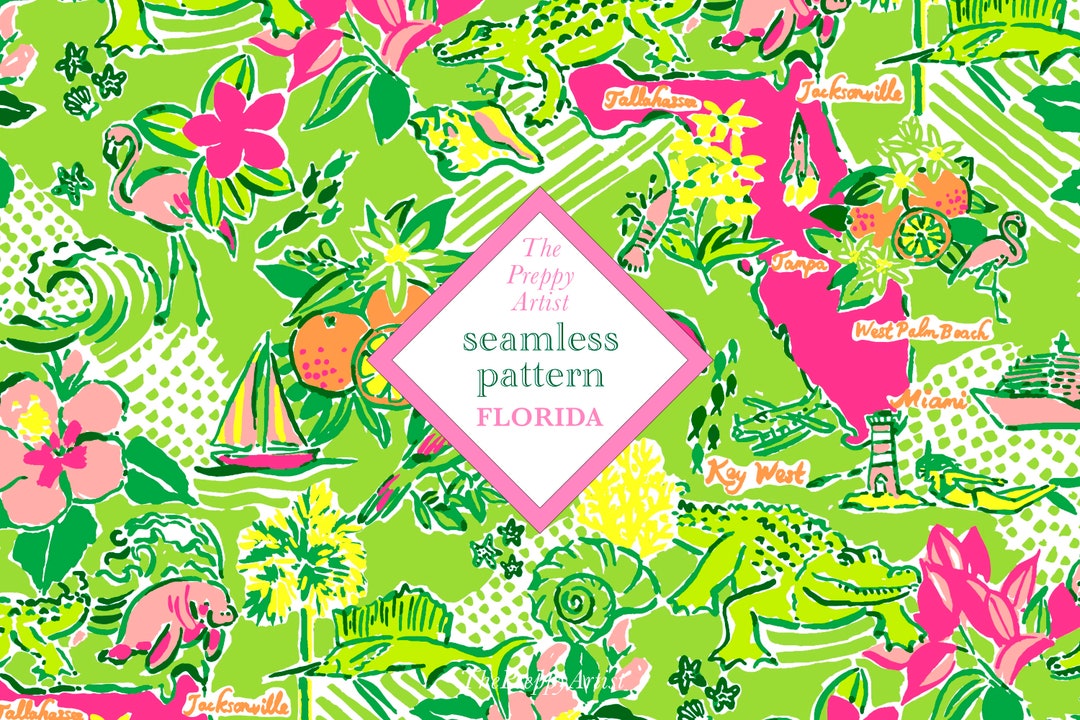 INSTANT DOWNLOAD Preppy Florida Pattern, Seamless Florida Map Design ...
