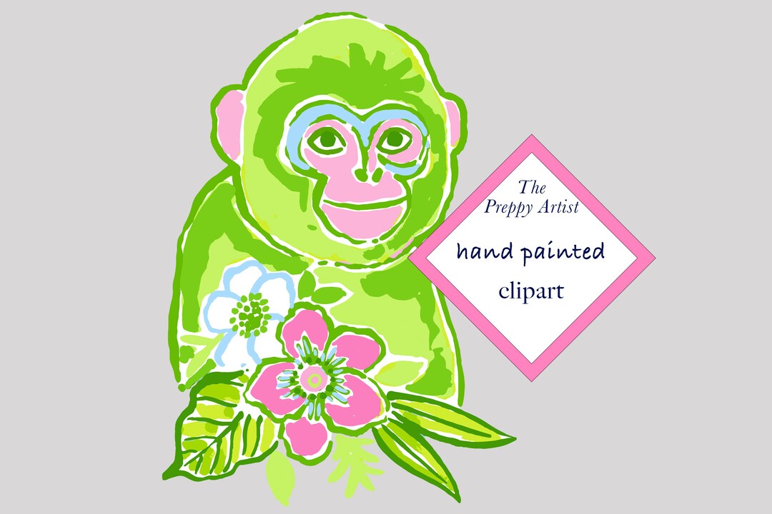 INSTANT DOWNLOAD Preppy Monkey Clipart, Preppy Monkey Png, Pink and ...