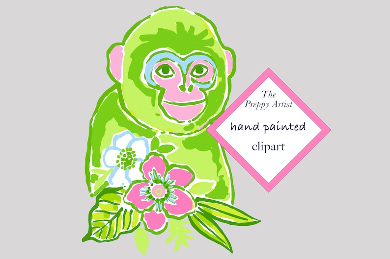 INSTANT DOWNLOAD Preppy Monkey Clipart, Preppy Monkey Png, Pink and ...