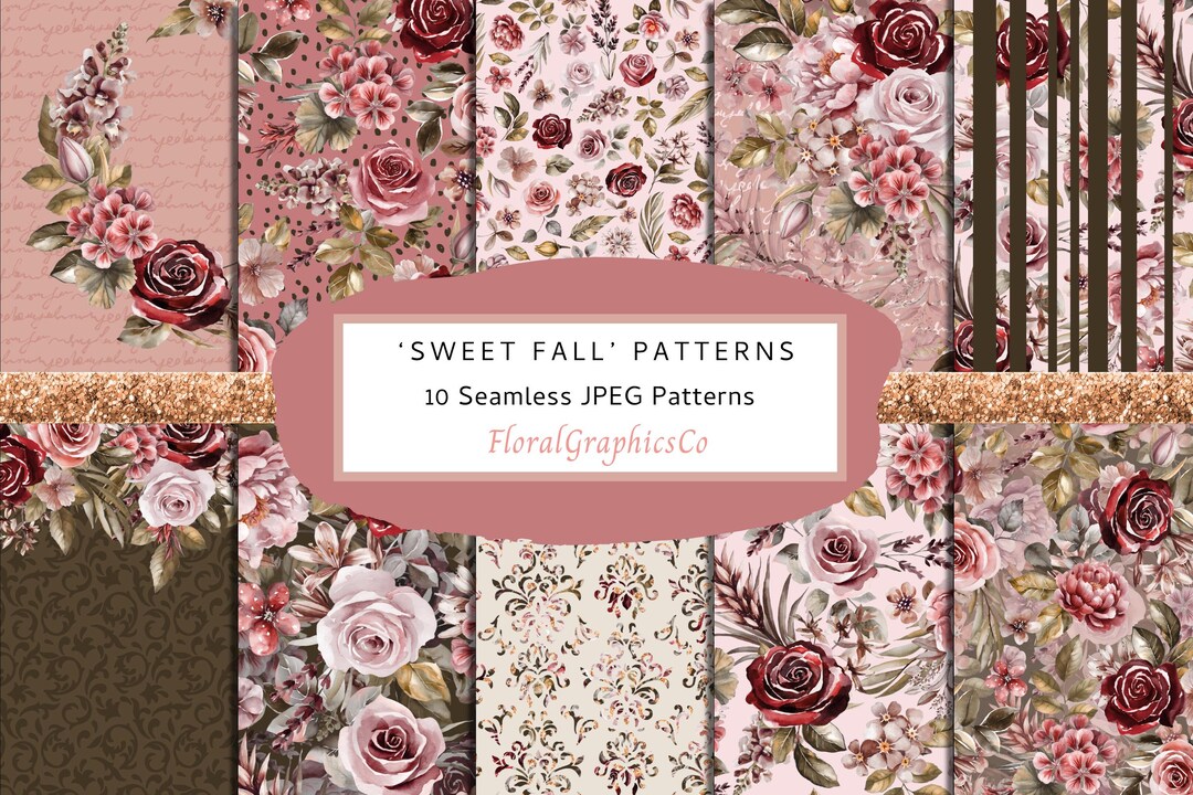Seamless Fall Foral Patterns, Watercolour Fall Floral Designs, Fall ...
