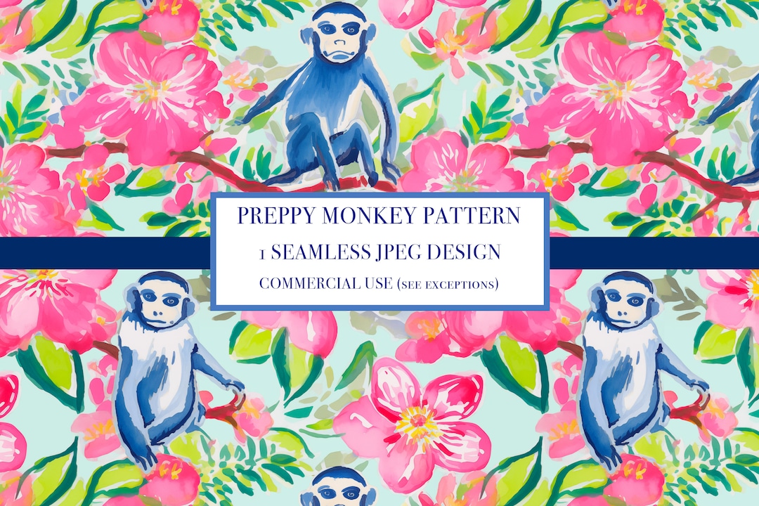 INSTANT DOWNLOAD Preppy Monkey Pattern, Seamless Monkey Design, Preppy ...