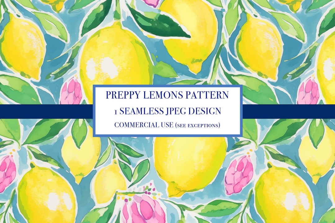 INSTANT DOWNLOAD Preppy Lemons Pattern, Seamless Lemons Design, Preppy ...