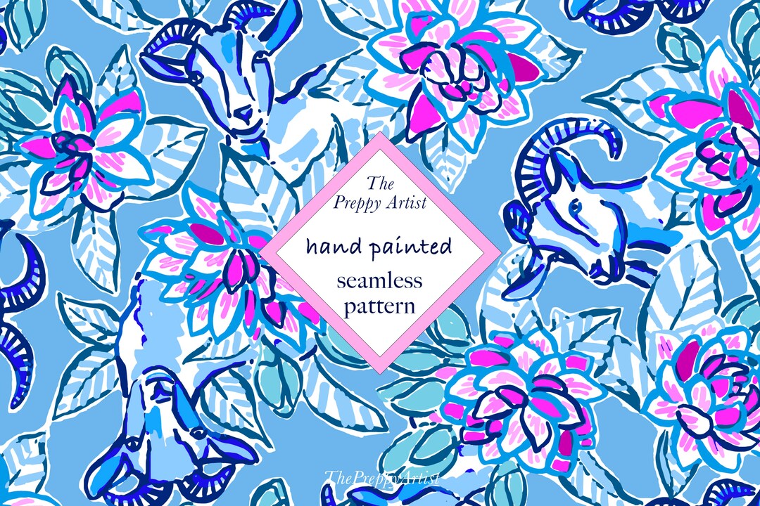 Instant Download Preppy Goat Digital Pattern, Whimsical Goat Print ...