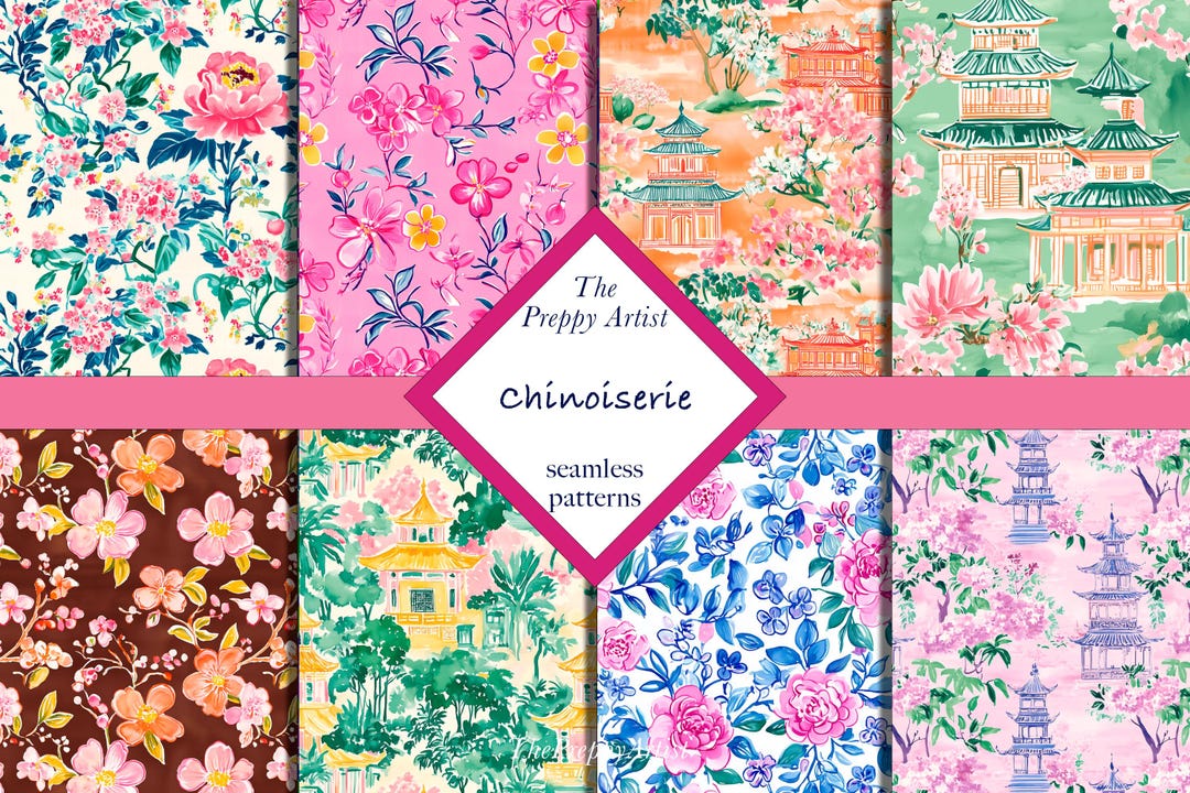 INSTANT DOWNLOAD Chinoiserie Pattern Bundle, Seamless Chinoiserie ...