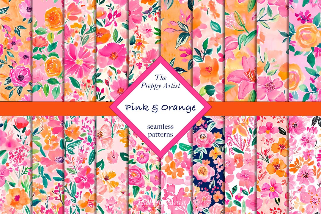 Pink and Orange Floral Patterns, Seamless Patterns, Watercolour Floral ...