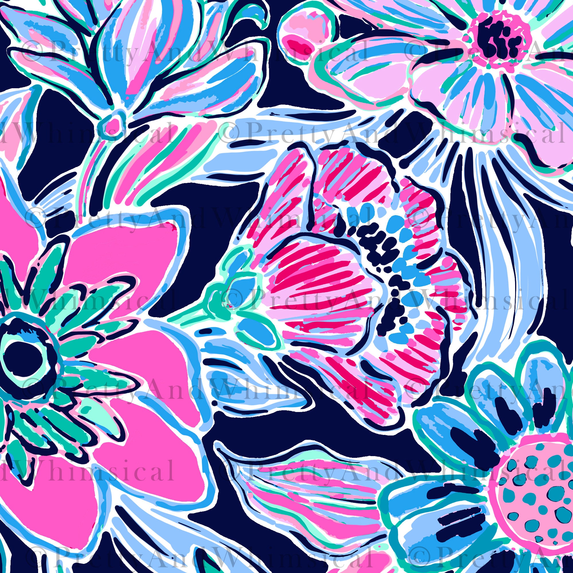 INSTANT DOWNLOAD Preppy Navy and Pink Floral Pattern - Etsy