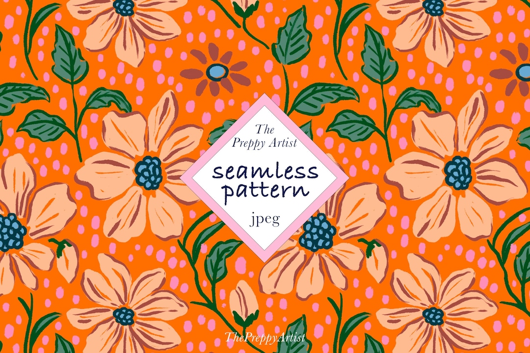INSTANT DOWNLOAD Orange Floral Pattern, Seamless Design, Orange Flower ...