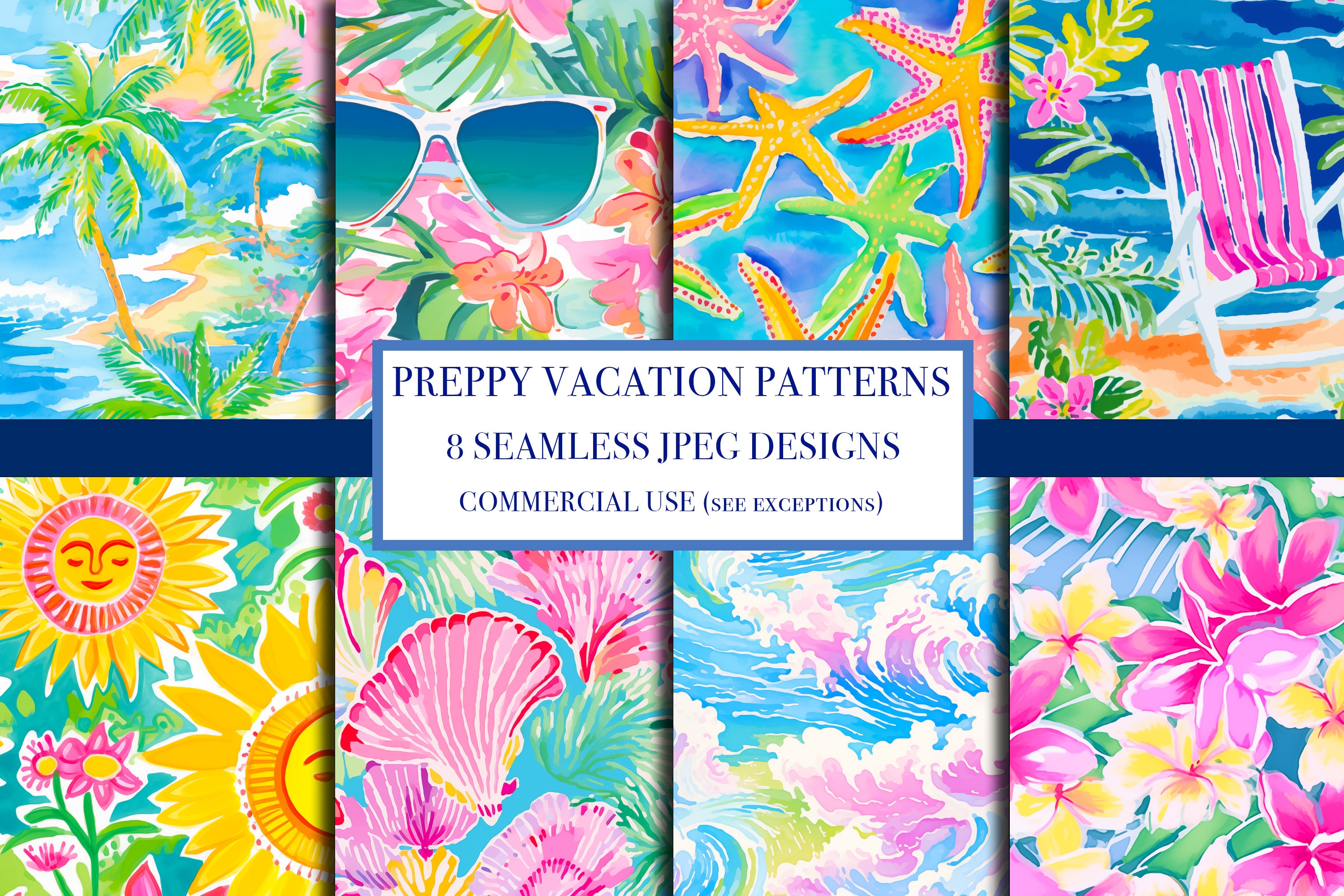 INSTANT DOWNLOAD Preppy Vacation Patterns, Preppy Digital Paper ...