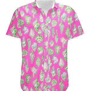 Preppy Pink and Green Seashell Pattern, Seamless Shell Print, Cute ...