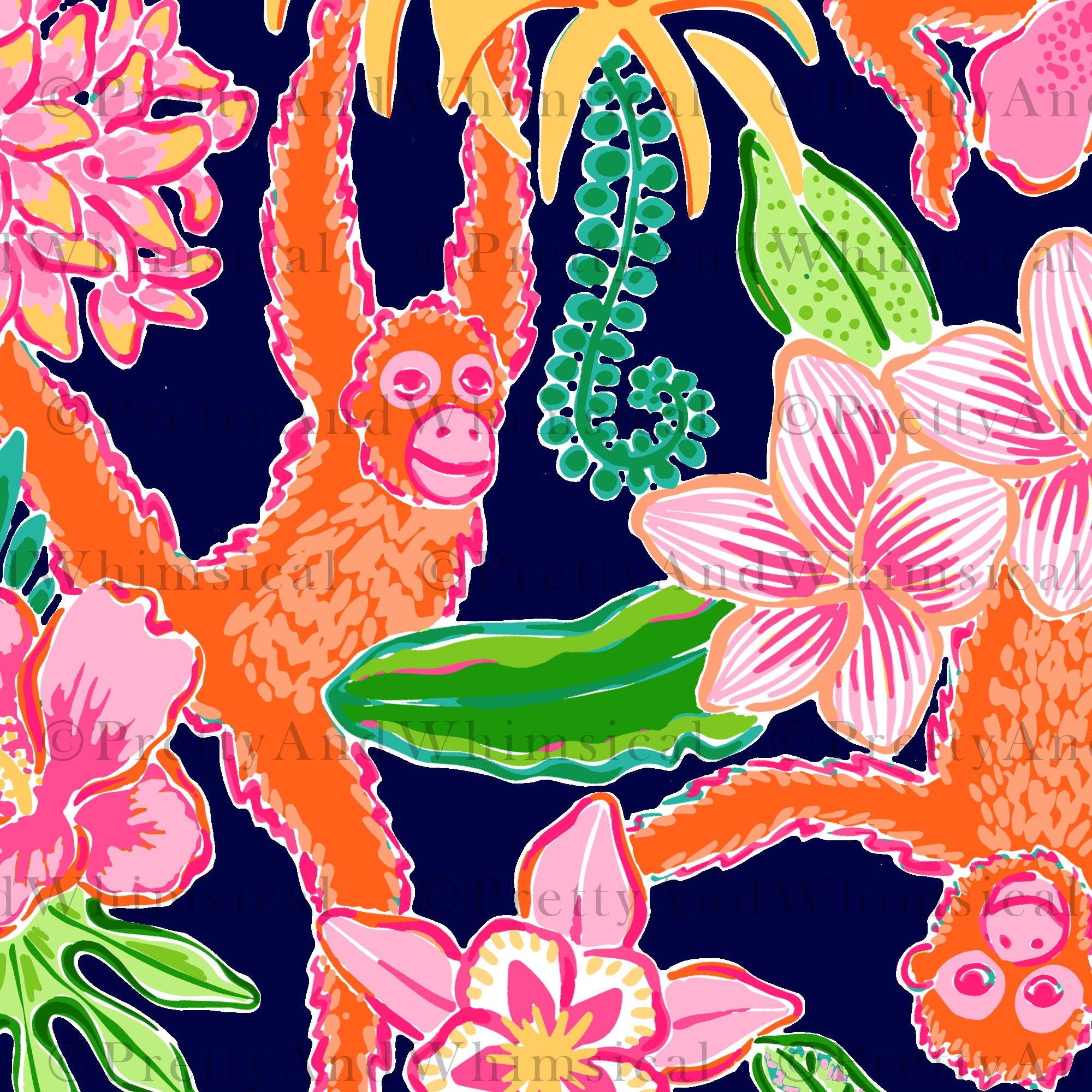 INSTANT DOWNLOAD Preppy Orangutan Surface Pattern Design, Orangutan ...