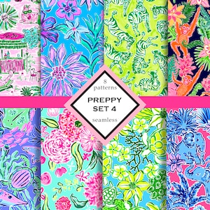 INSTANT DOWNLOAD Preppy Patterns, Preppy Digital Paper, Colorful Floral ...