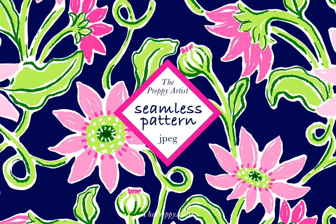 INSTANT DOWNLOAD Preppy Pink and Navy Seamless Floral Pattern ...