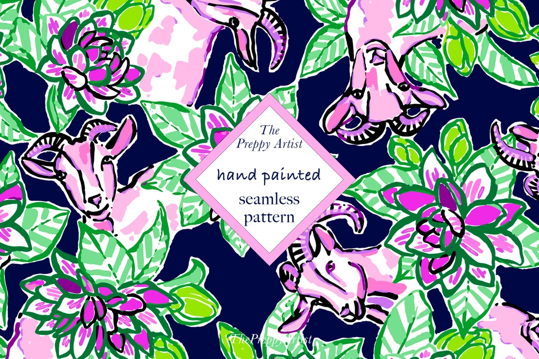 Instant Download Preppy Goat Digital Pattern, Whimsical Goat Print ...