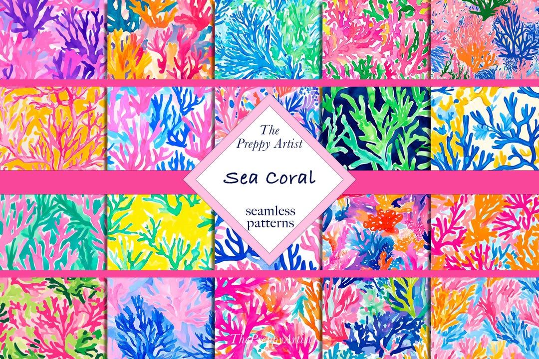 Preppy Seamless Coral Patterns, Sea Coral Prints, Coral Repeat Patterns ...