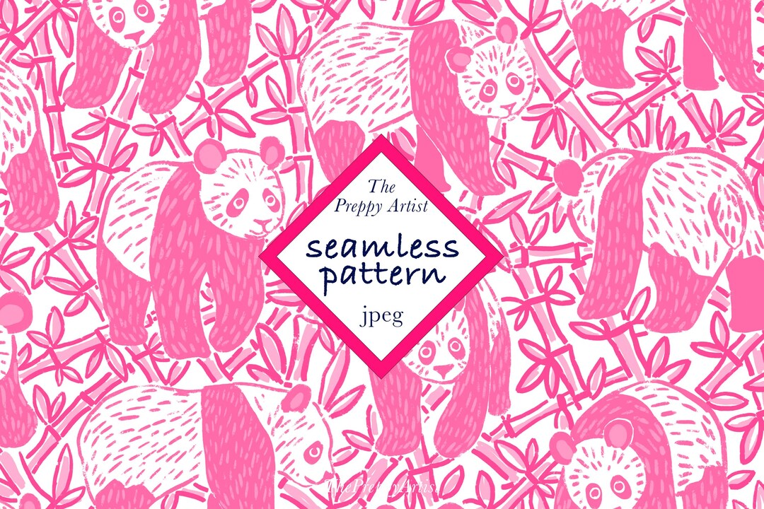 INSTANT DOWNLOAD Preppy Pink Panda Pattern, Seamless Panda Design ...
