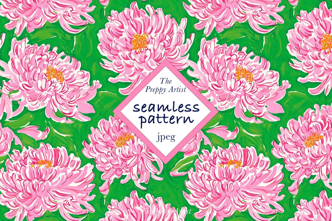 INSTANT DOWNLOAD Preppy Pink and Green Floral Pattern, Seamless Preppy ...