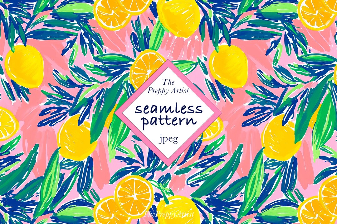 INSTANT DOWNLOAD Preppy Lemons Pattern, Seamless Lemon Print, Lemon ...