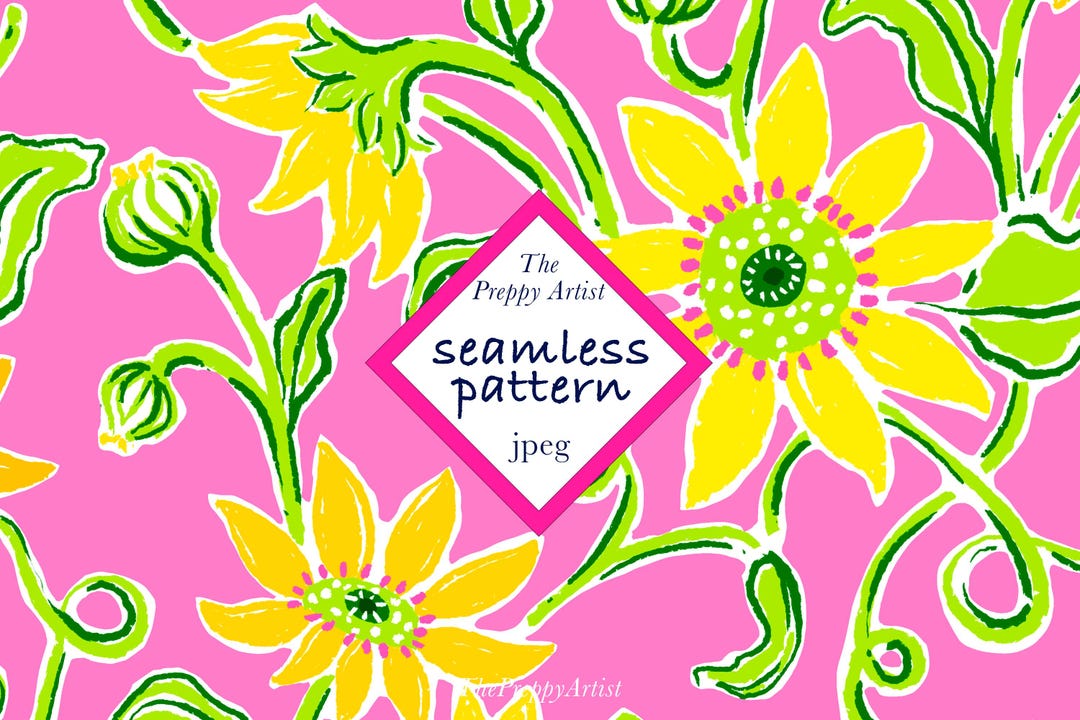 INSTANT DOWNLOAD Preppy Pink and Yellow Sunflowers Pattern, Seamless ...