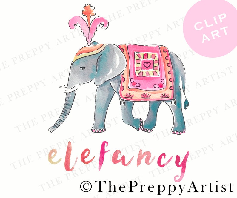 INSTANT DOWNLOAD Whimsical Elefancy Elephant Clipart, Preppy Elephant ...