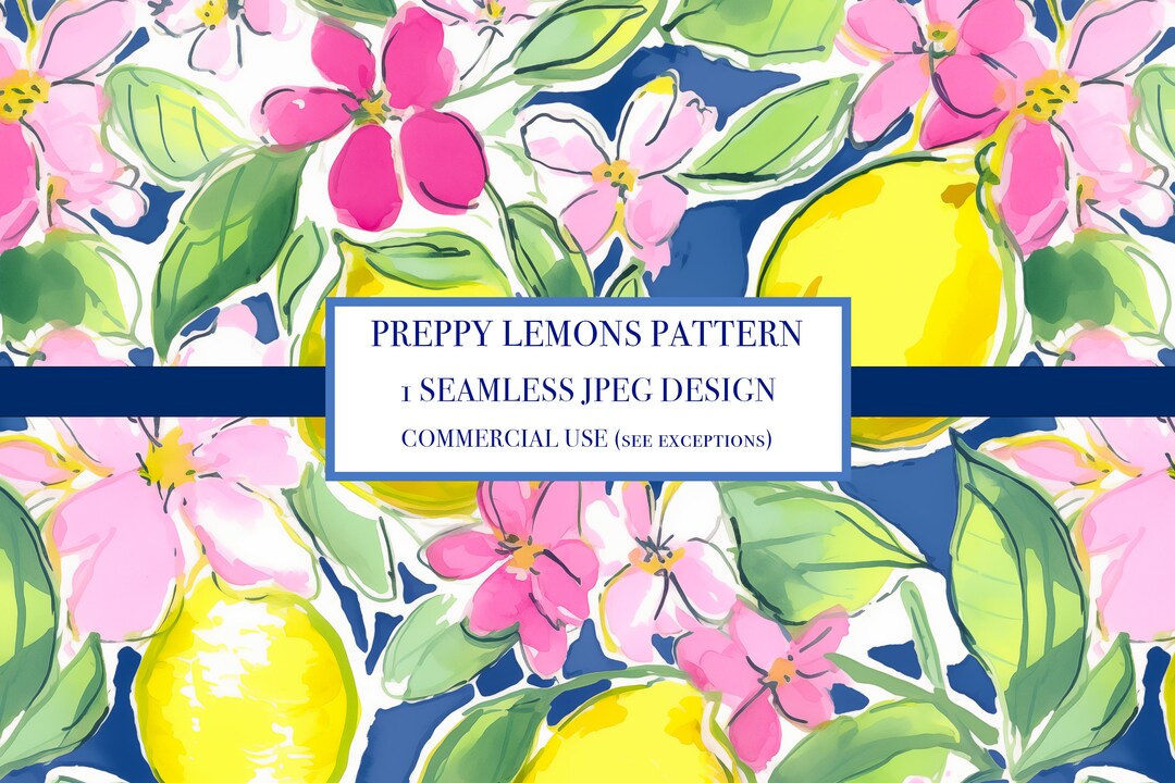 INSTANT DOWNLOAD Preppy Lemons Pattern, Seamless Lemons Design, Preppy ...