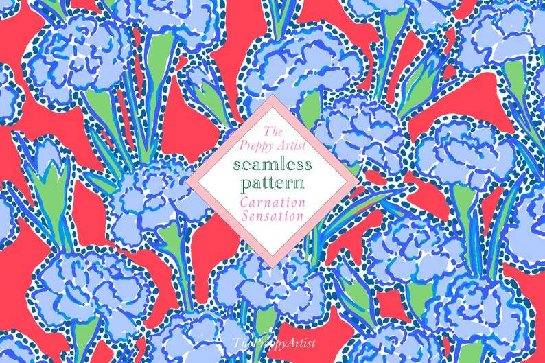 Instant Download Preppy Red and Blue Floral Digital Pattern ...