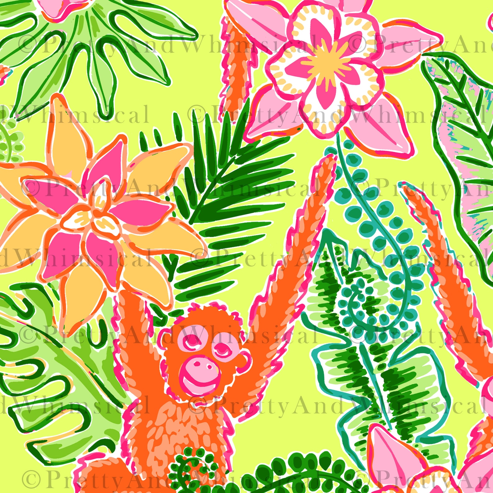 INSTANT DOWNLOAD Preppy Orangutan Surface Pattern Design, Orangutan ...
