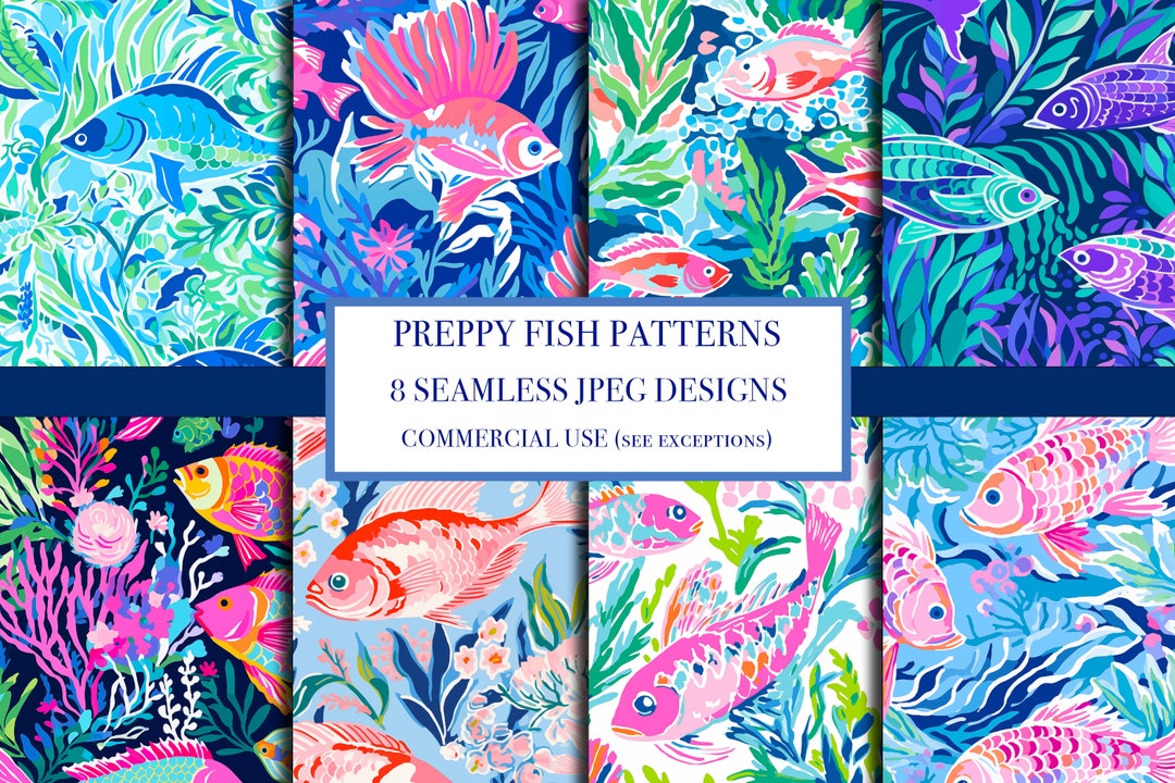 INSTANT DOWNLOAD Preppy Fish Patterns, Preppy Digital Paper, Colorful ...