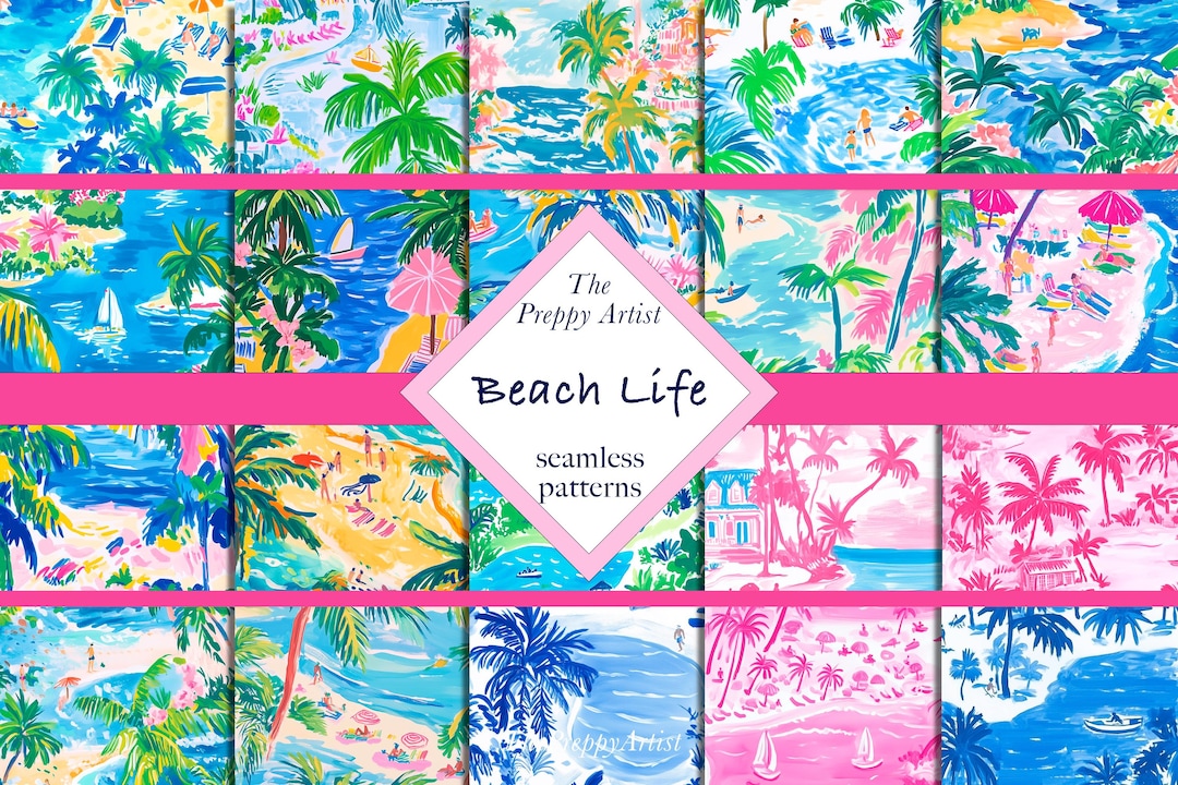 Whimsical Beach Patterns, Seamless Beach Patterns, Vacation Patterns ...